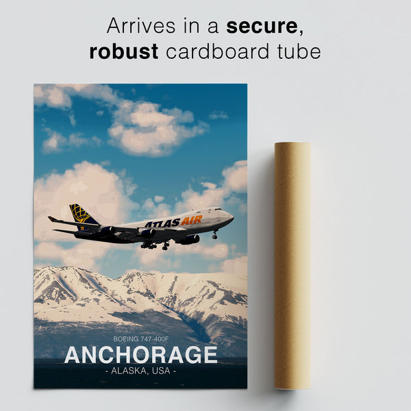 Atlas Air Boeing 747 Poster - Anchorage Alaska Landscape – Headwind Designs