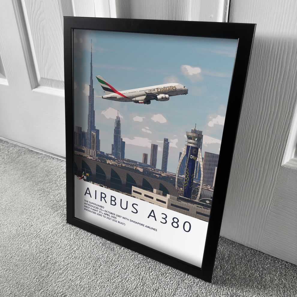 Emirates Airbus A380 & Dubai City Skyline Poster – Headwind Designs