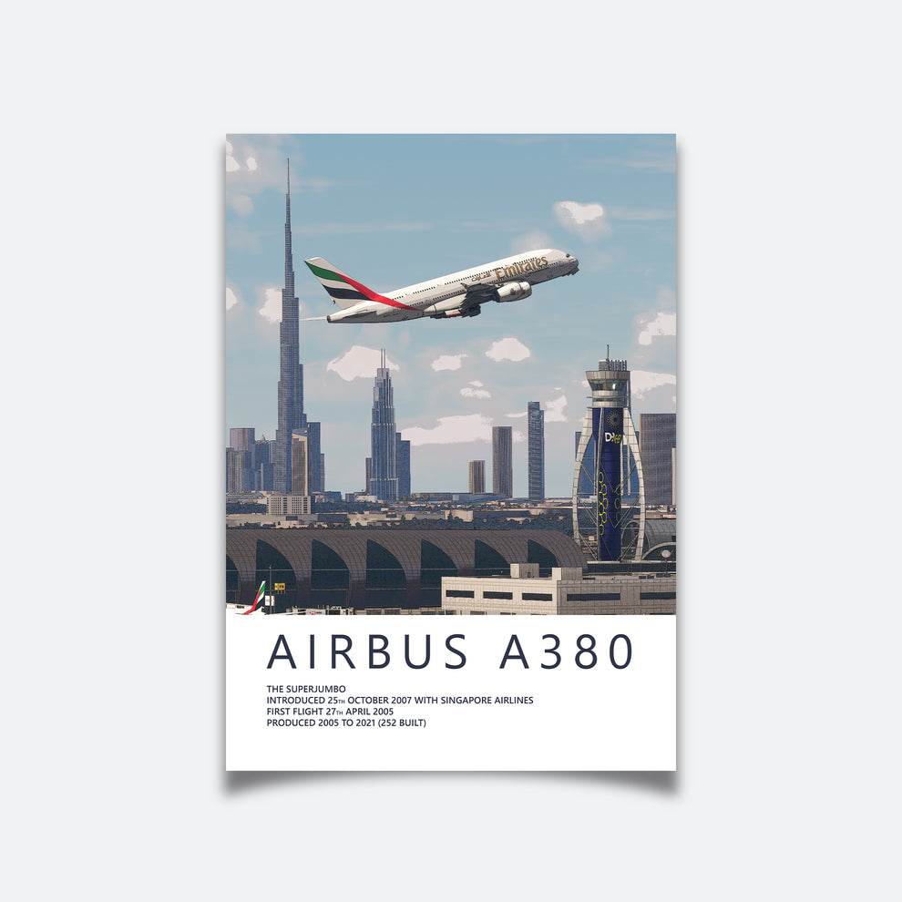 Emirates Airbus A380 & Dubai City Skyline Poster – Headwind Designs